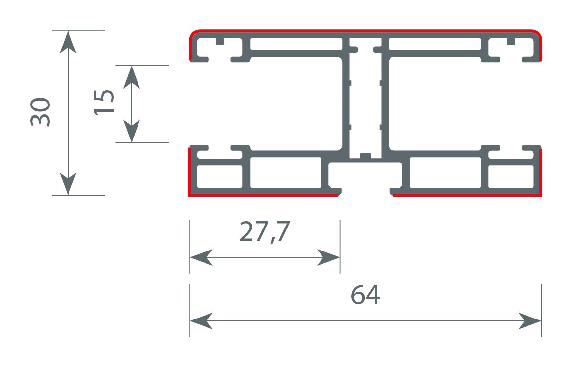 Central guide rail compatible with 60 x 30 lateral guide rail