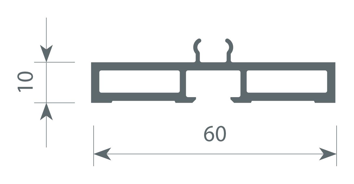 Extensor for central guide rail 60 x 10