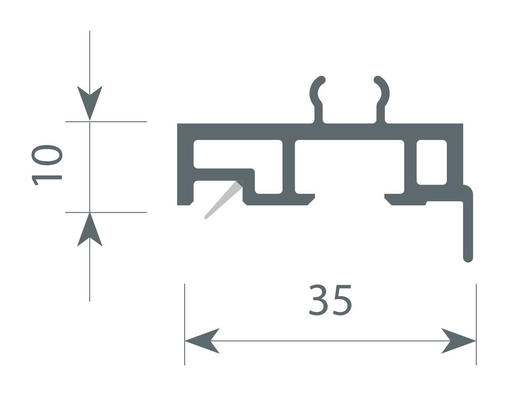 Extensor for lateral guide rail 35 x 10