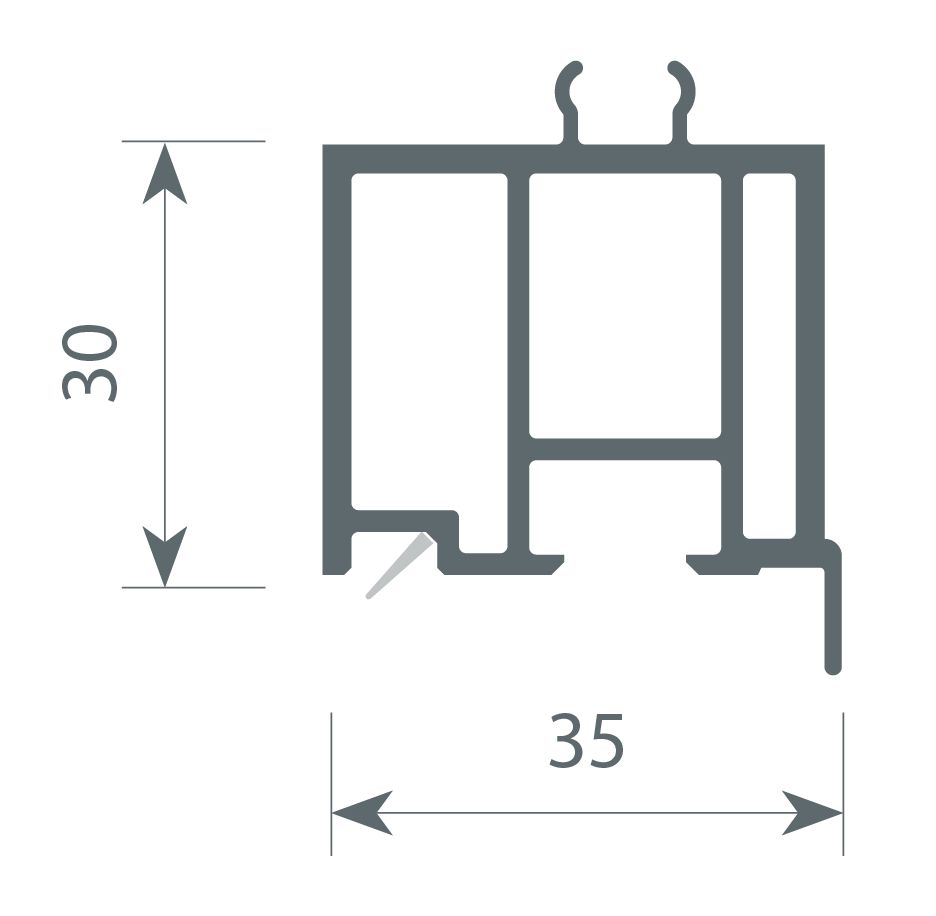 Extensor for lateral guide rail 35 x 30